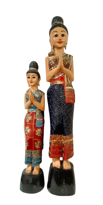 Hand Carved Wooden Thai Sawadee Lady Standing - 75cm – The Elephant Shop